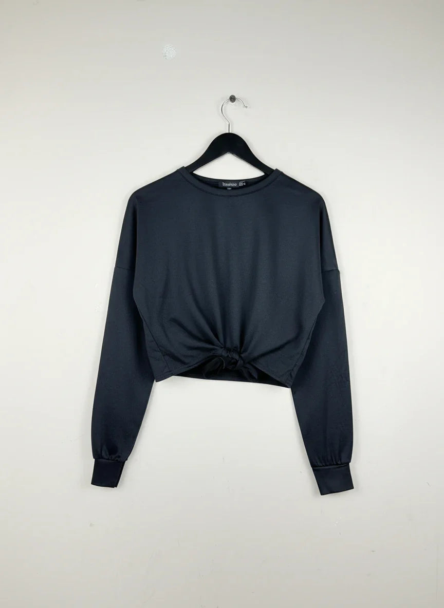 Preloved Winter Crop Tops by Boohoo in Black Polyester for Women ...